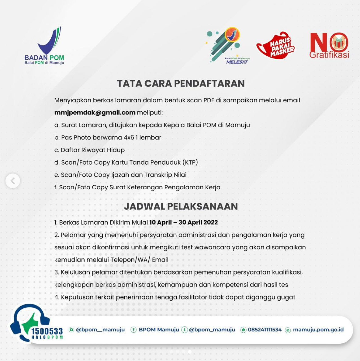 Lowongan Kerja Badan Pengawas Obat dan Makanan
